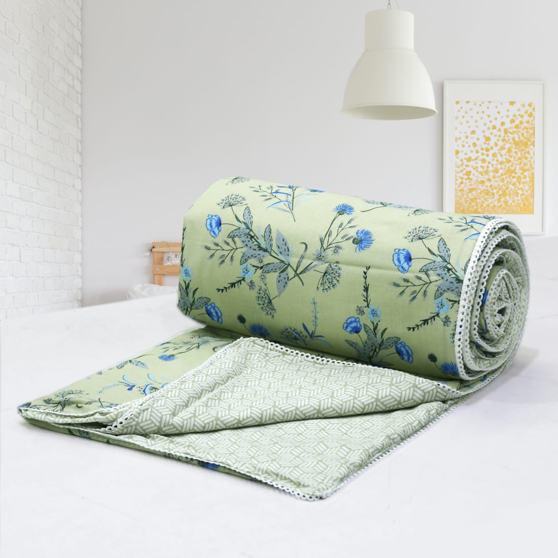 Buy Cozy Cotton Reversible Dohar with IRIS Designer Border in Green by ...