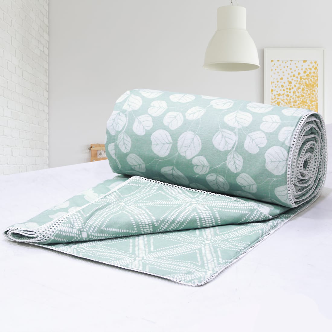 Buy Cozy Cotton Reversible Dohar with IRIS Designer Border in Green by ...