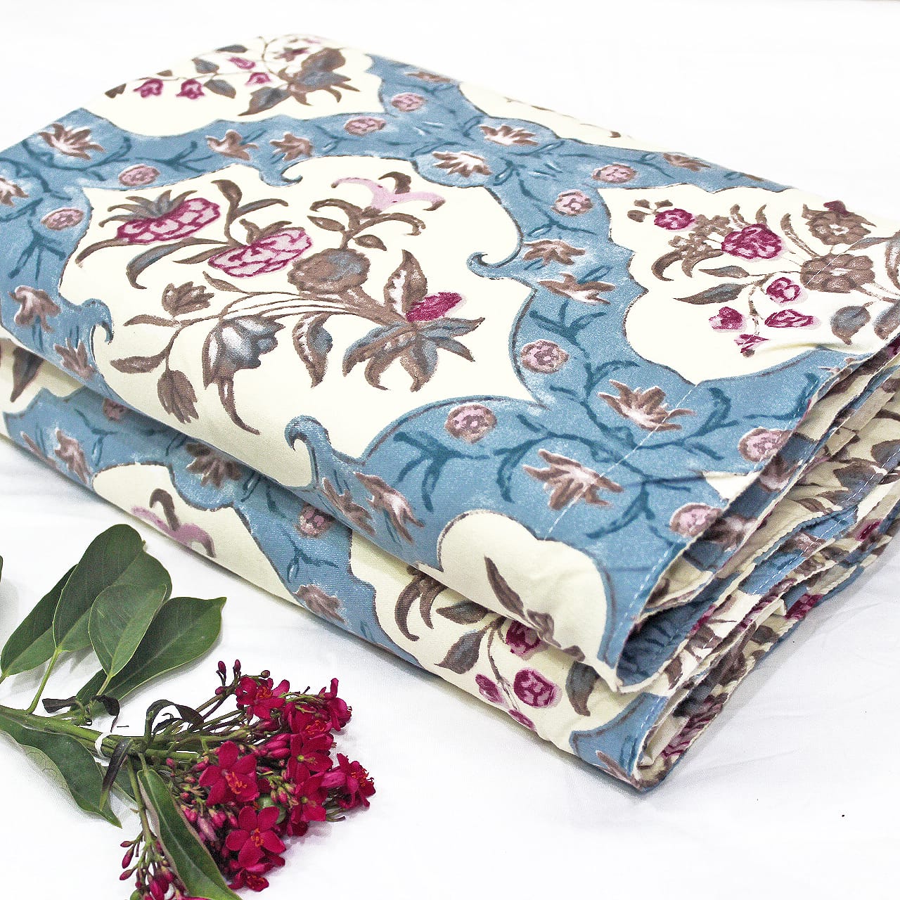 Microfiber Floral Print Reversible AC Dohar Blanket in Blue by Aurave ...